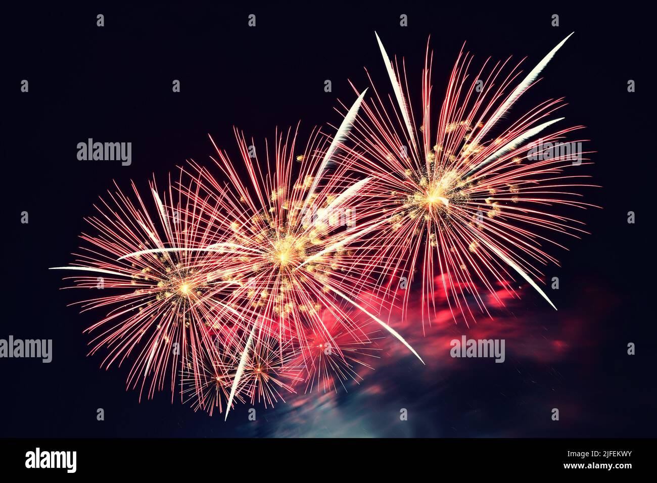 Beautiful colorful fireworks over the water. International fireworks ...