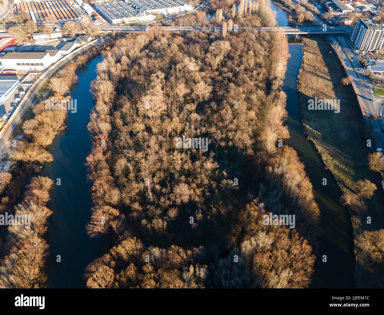 Amazing Aerial view of Maritsa river and panorama to City of Plovdiv ...