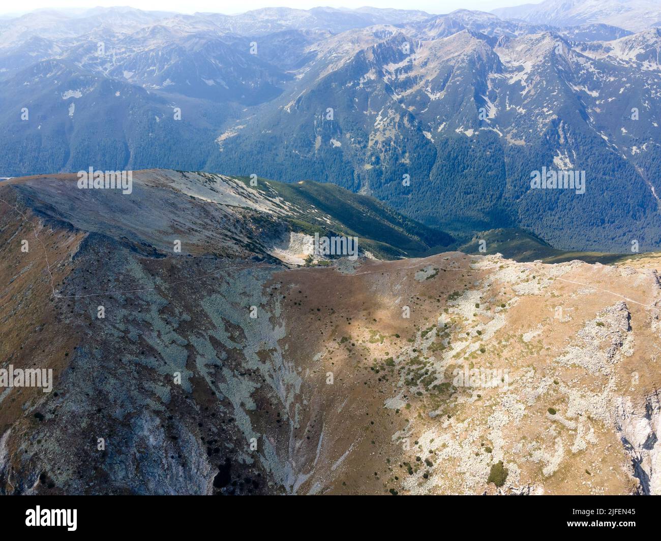 Amazing Aerial view of Rila mountain near Musala peak, Bulgaria Stock ...