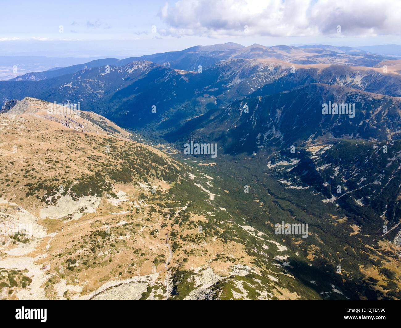 Amazing Aerial view of Rila mountain near Musala peak, Bulgaria Stock ...