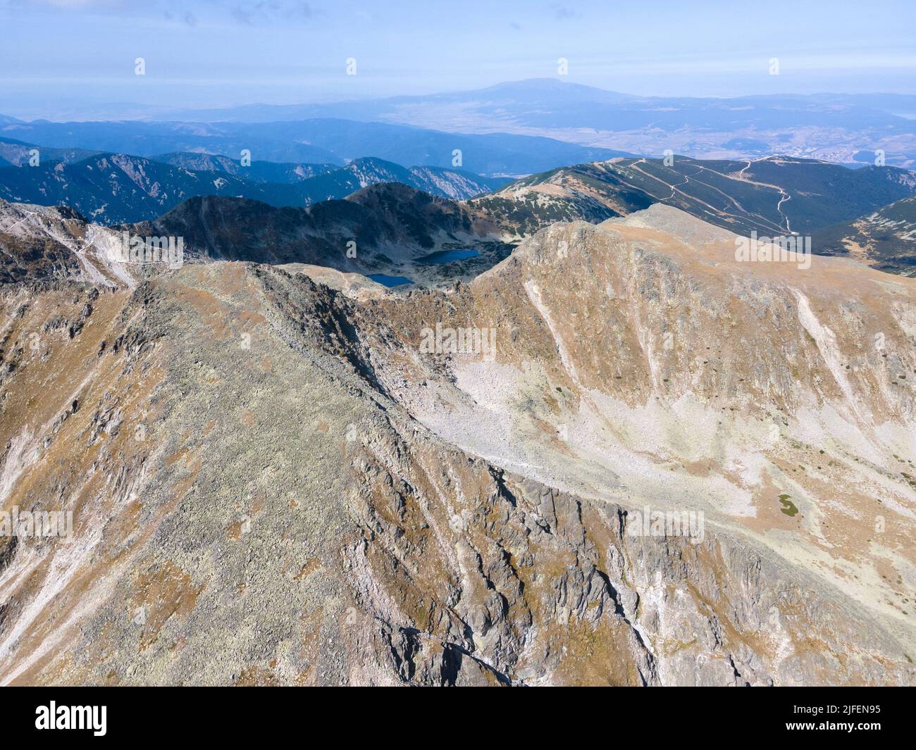 Amazing Aerial view of Rila mountain near Musala peak, Bulgaria Stock ...