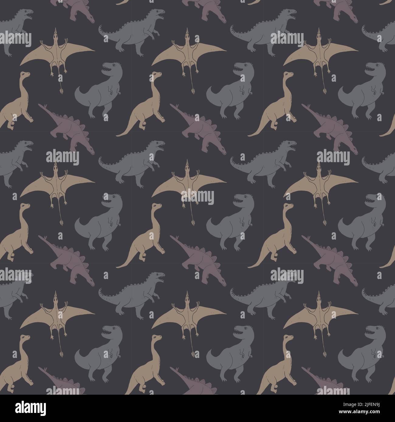 Dino Seamless Pattern, Cute Cartoon Dinosaurs Doodles Vector ...