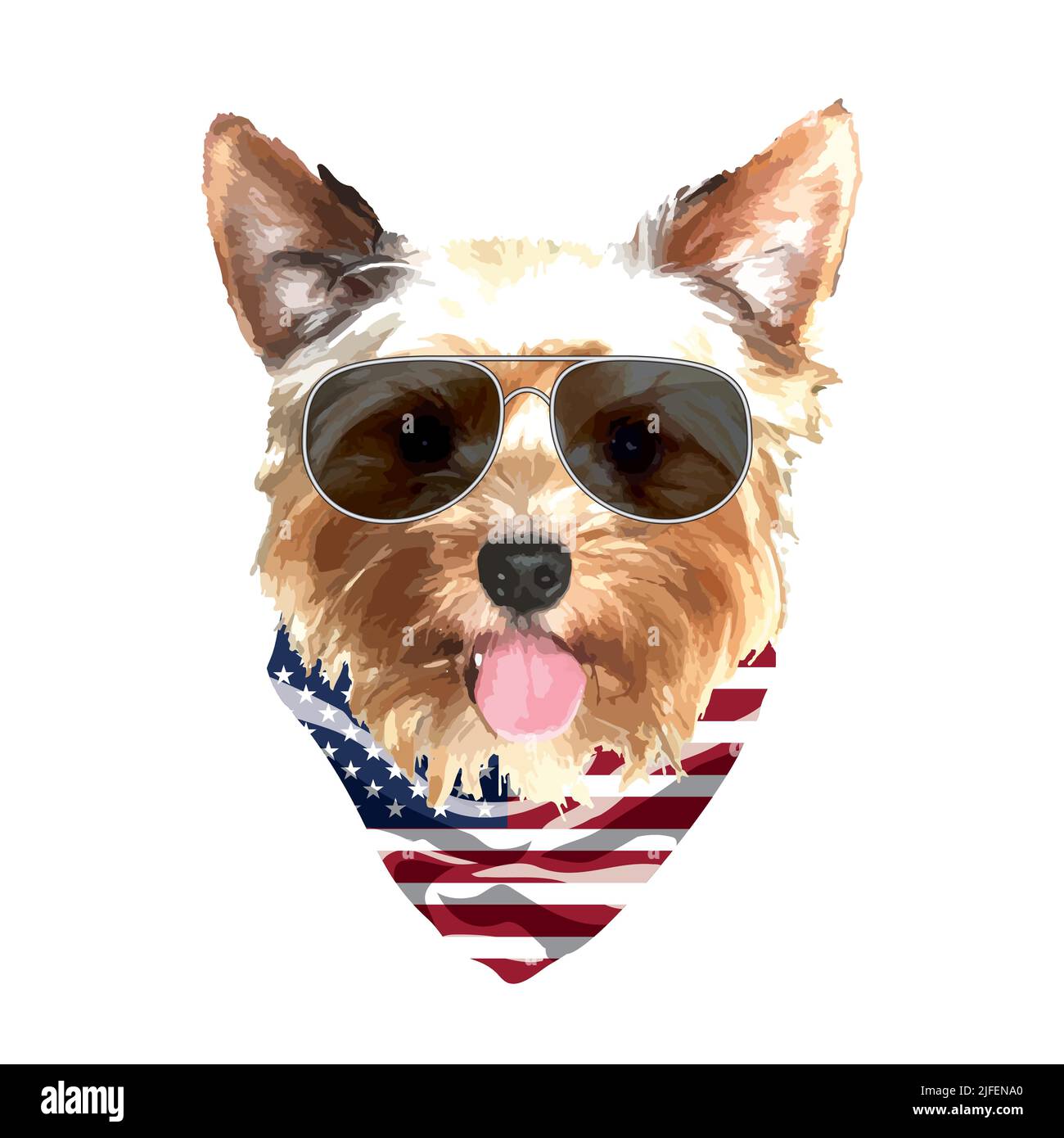 Yorkshire Terrier portrait, Cute cool dog in glasses and USA flag ...