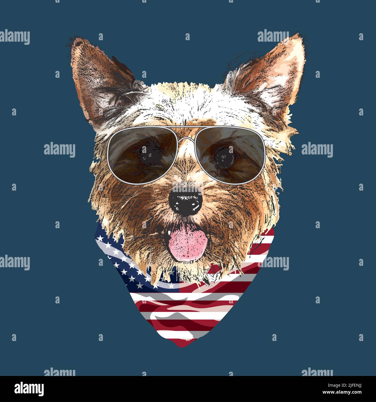 Yorkshire Terrier portrait, Cute cool dog in glasses and USA flag ...