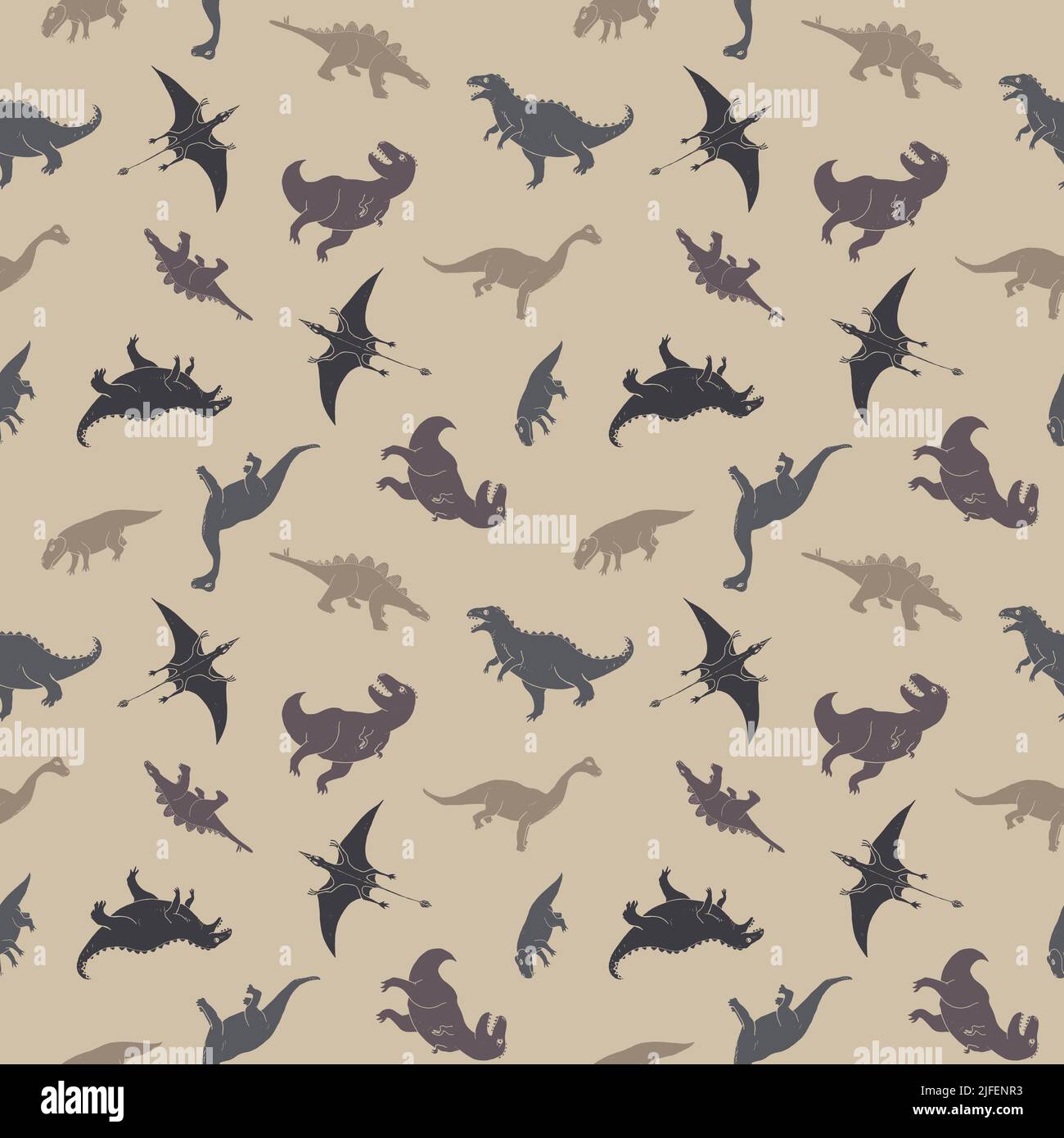 Dino Seamless Pattern, Cute Cartoon Dinosaurs Doodles Vector ...