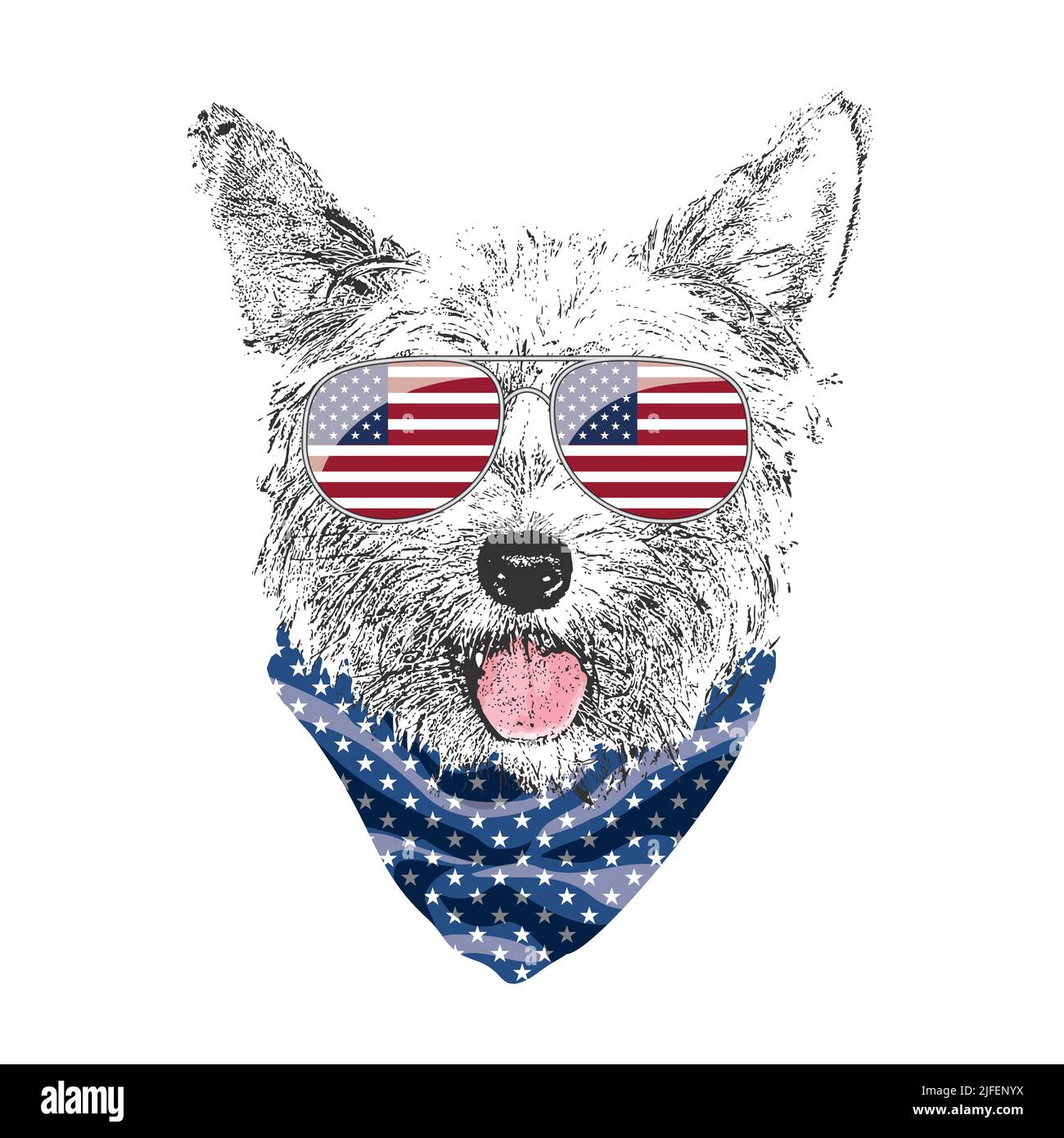 Yorkshire Terrier portrait, Cute cool dog in USA flag glasses and ...