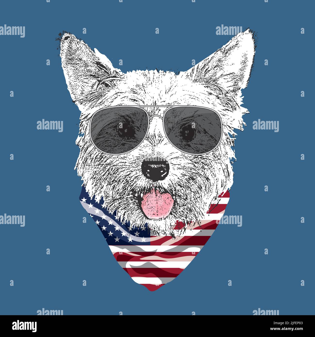 Yorkshire Terrier portrait, Cute cool dog in glasses and USA flag ...