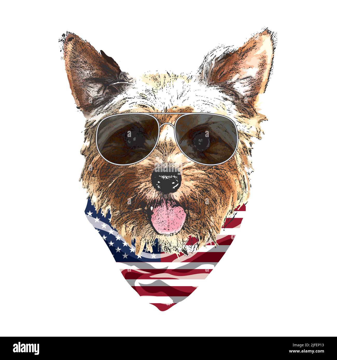 Yorkshire Terrier portrait, Cute cool dog in glasses and USA flag ...