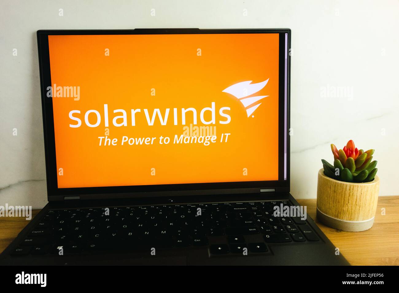 KONSKIE, POLAND - July 02, 2022: SolarWinds company logo displayed on ...