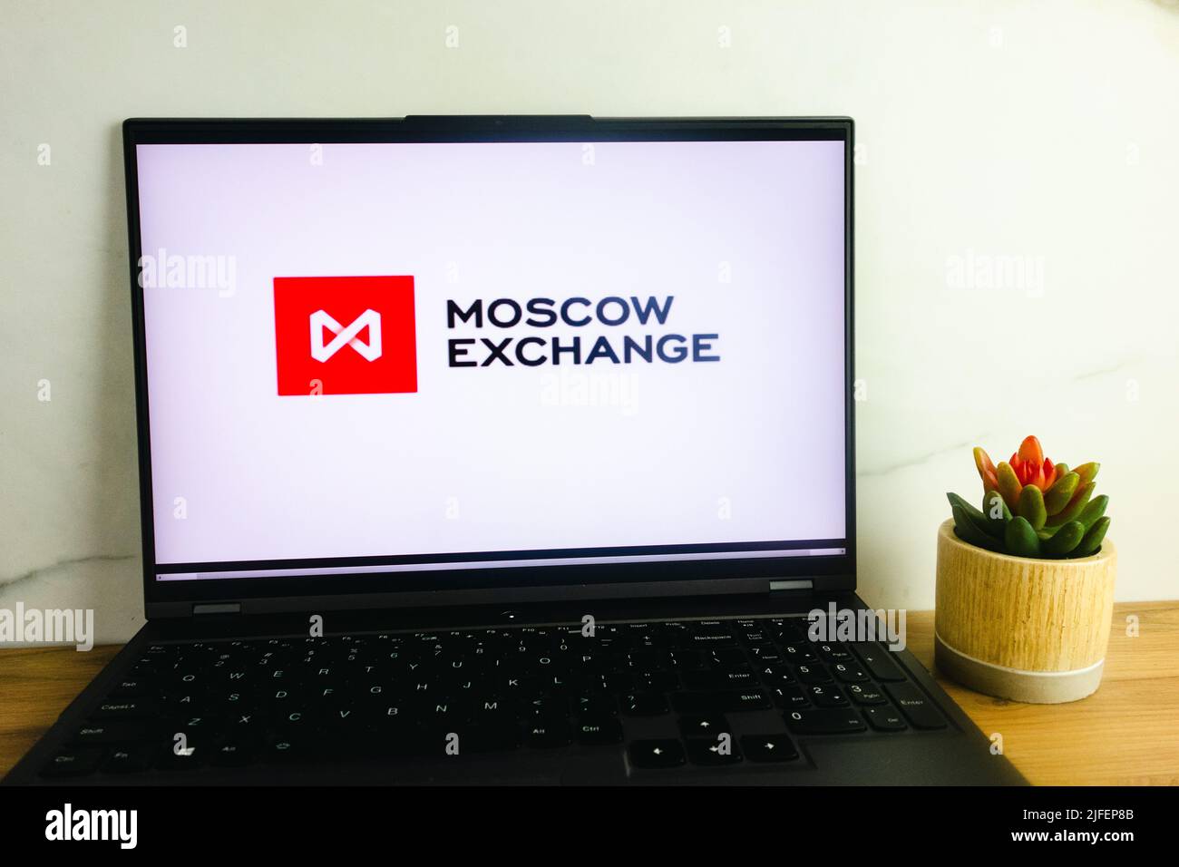 KONSKIE, POLAND - July 02, 2022: Moscow Exchange MOEX logo displayed on ...