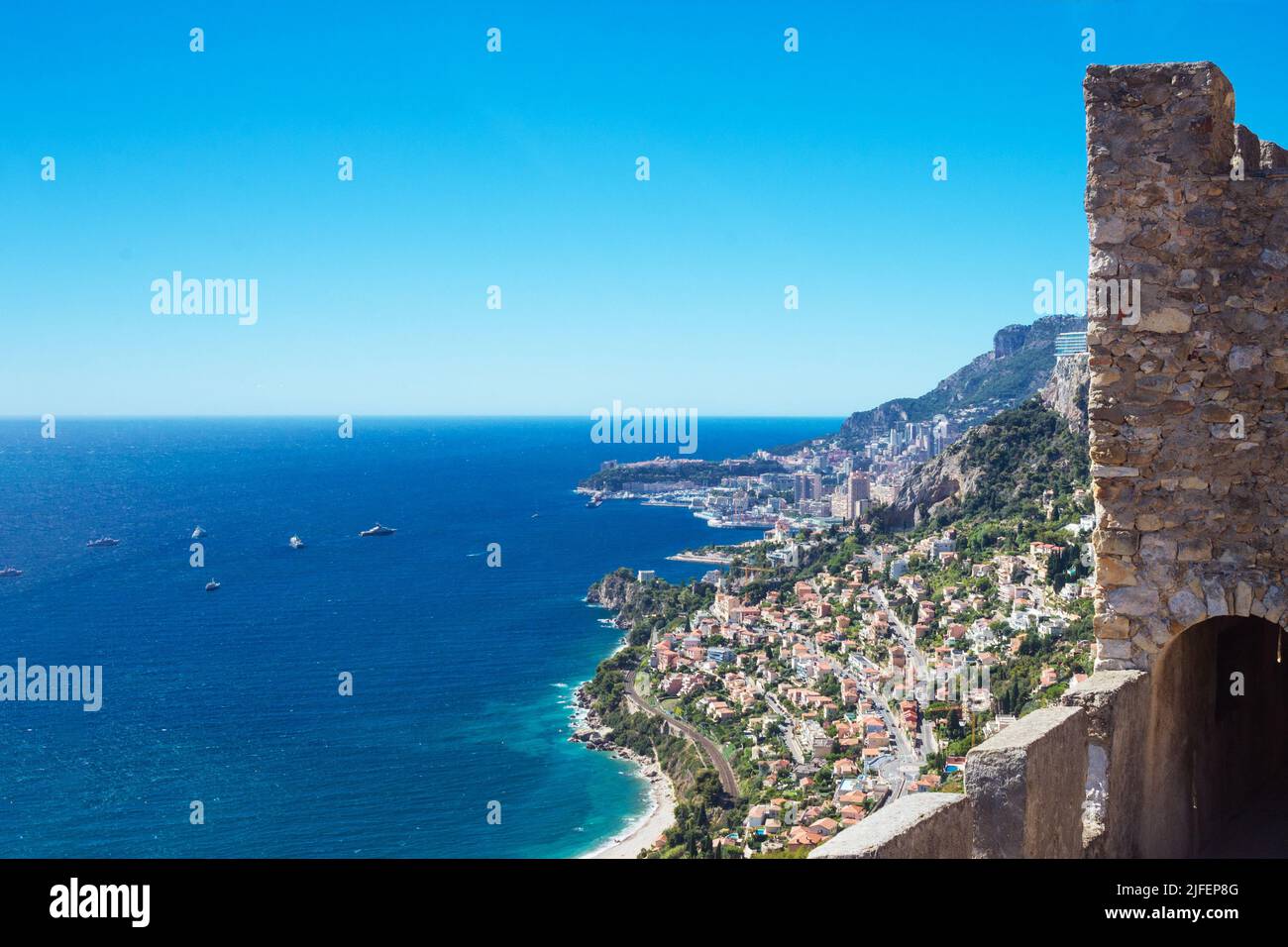 View of the sea and the Cote d'Azur from the fortress of the ancient ...