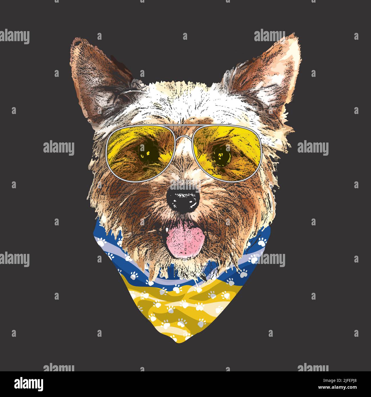 Yorkshire Terrier portrait, Cute cool dog in glasses and Ukraine flag ...