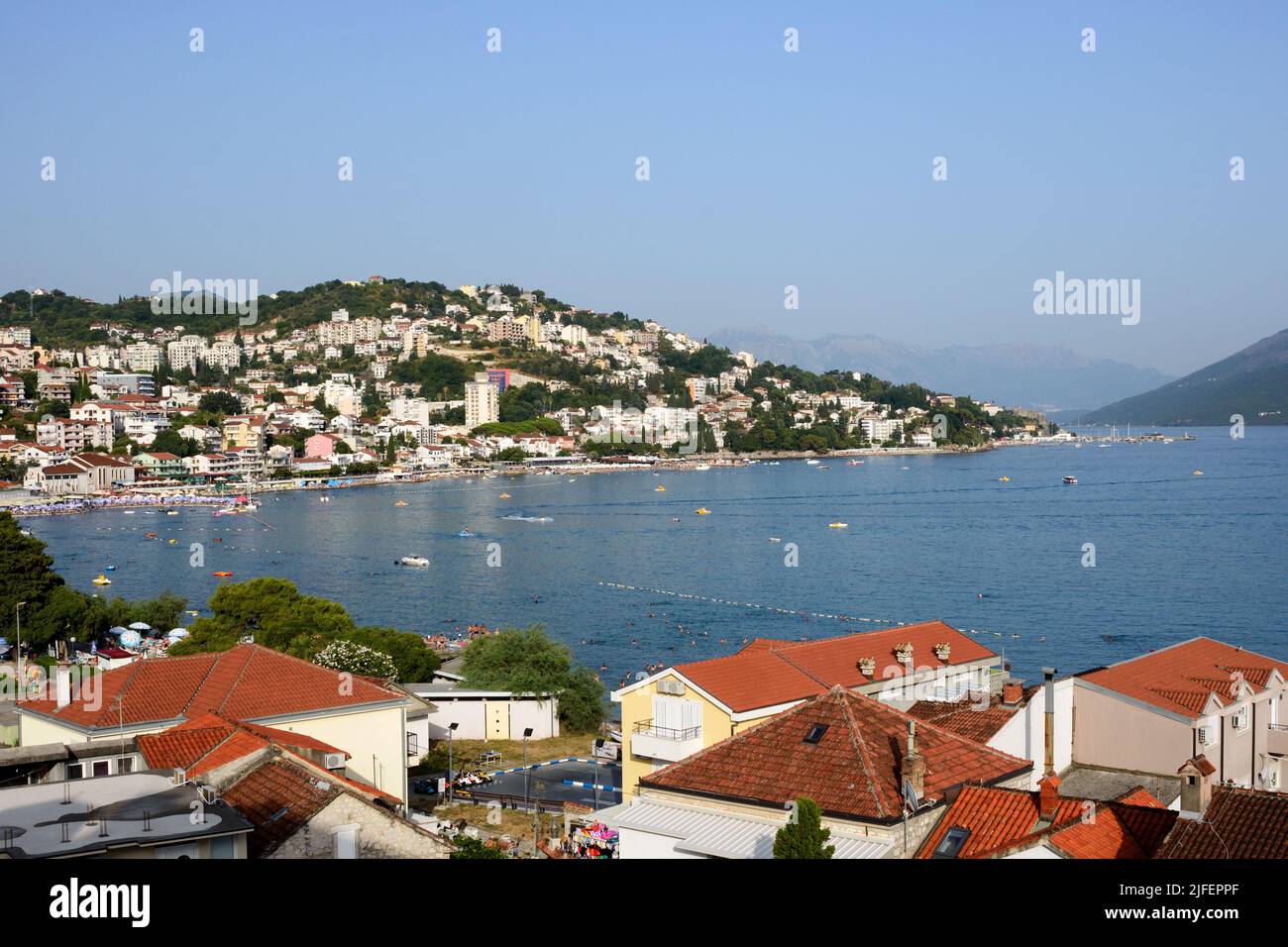 Igalo, Montenegro, August 2021. View of the Boko-Kotor Bay, mountains ...