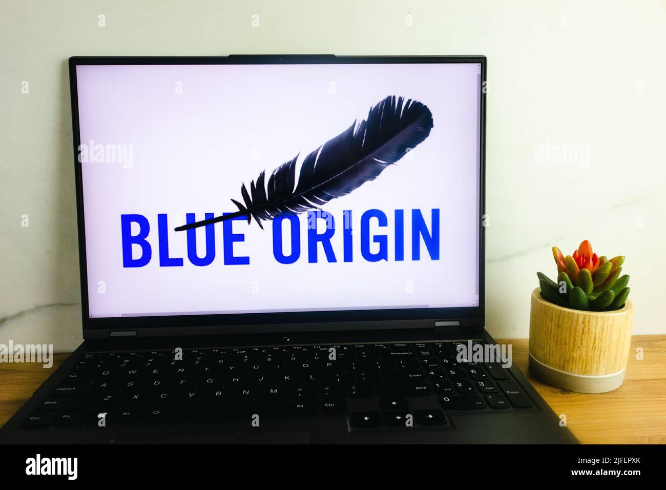 KONSKIE, POLAND - July 02, 2022: Blue Origin aerospace company logo ...