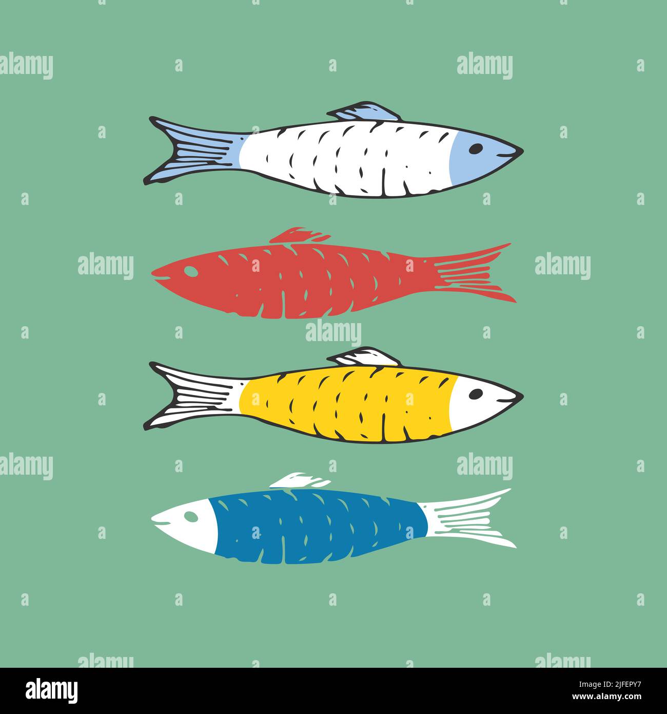 Fish set, Cartoon fish sketch doodle, Vector illustration Stock Vector ...