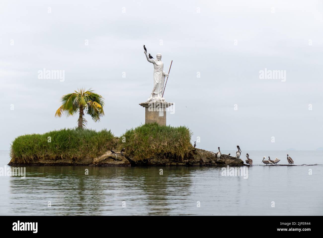 The statue of the god of the sea with pelicans on it in Livingston ...