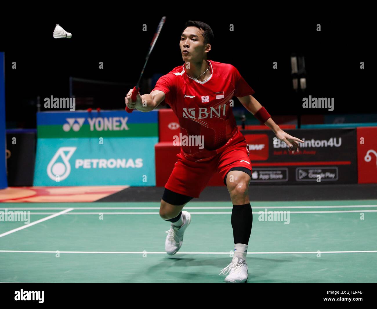 Jonatan Christie of Indonesia competes against Viktor Axelsen of ...