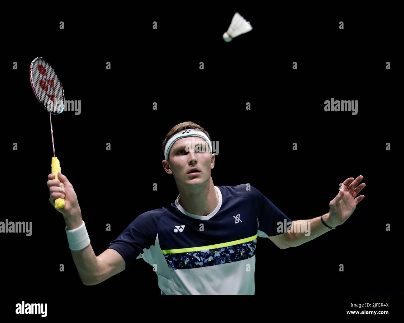 Viktor Axelsen of Denmark competes against Jonatan Christie of ...