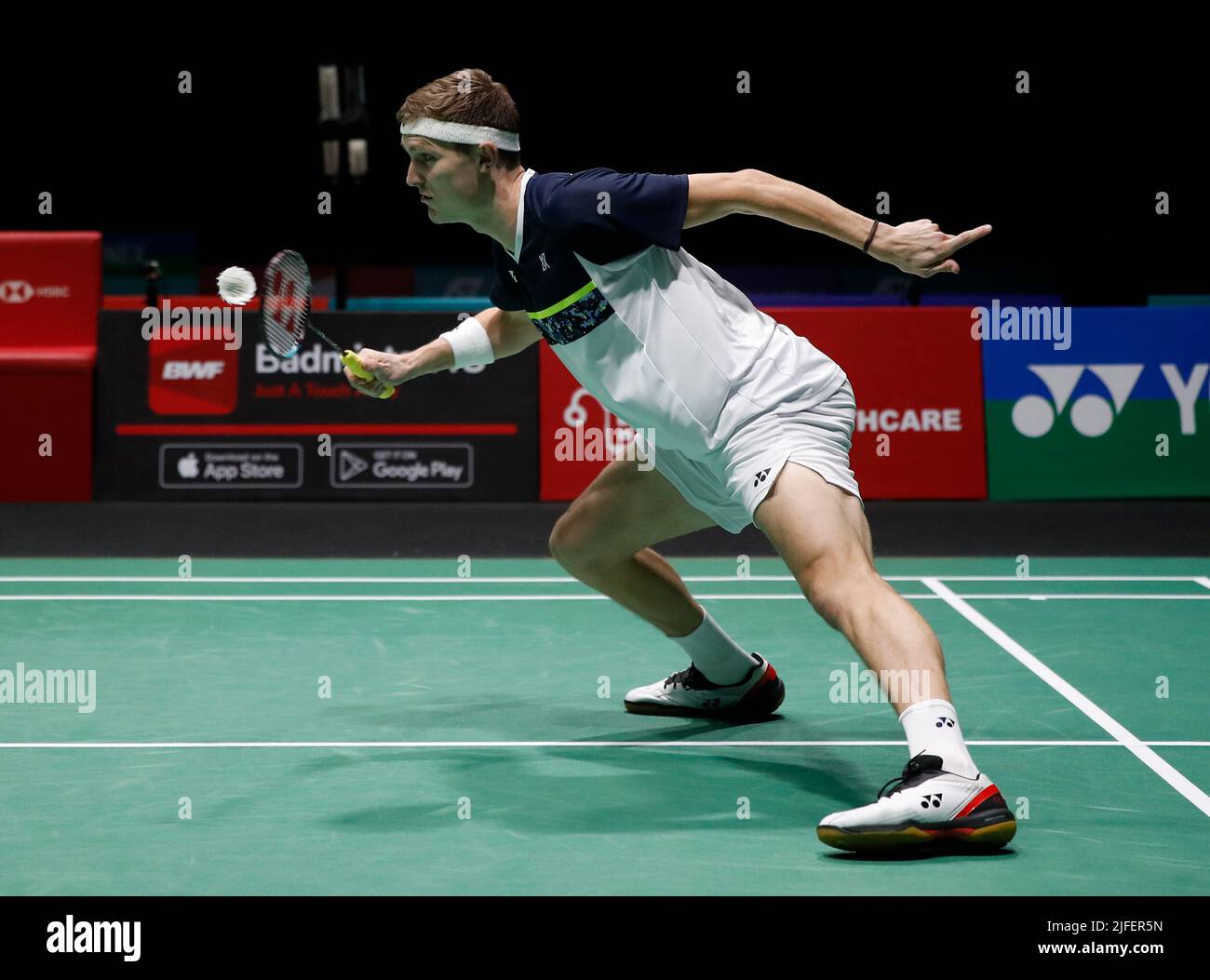 Viktor Axelsen of Denmark competes against Jonatan Christie of ...