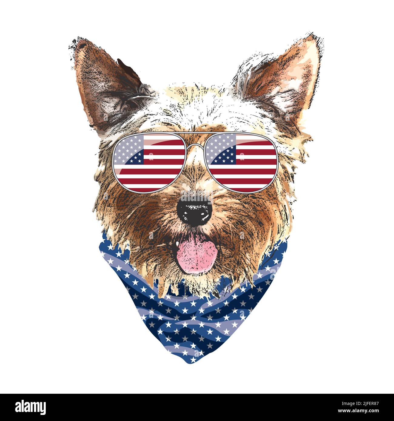 Yorkshire Terrier portrait, Cute cool dog in USA flag glasses and ...