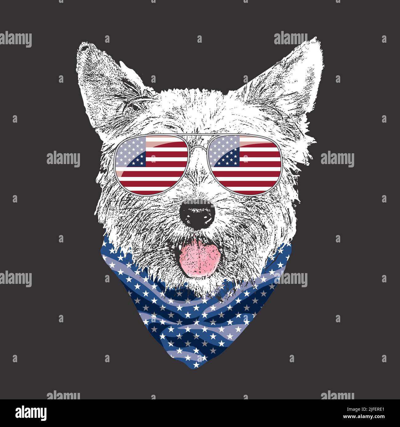 Yorkshire Terrier portrait, Cute cool dog in USA flag glasses and ...