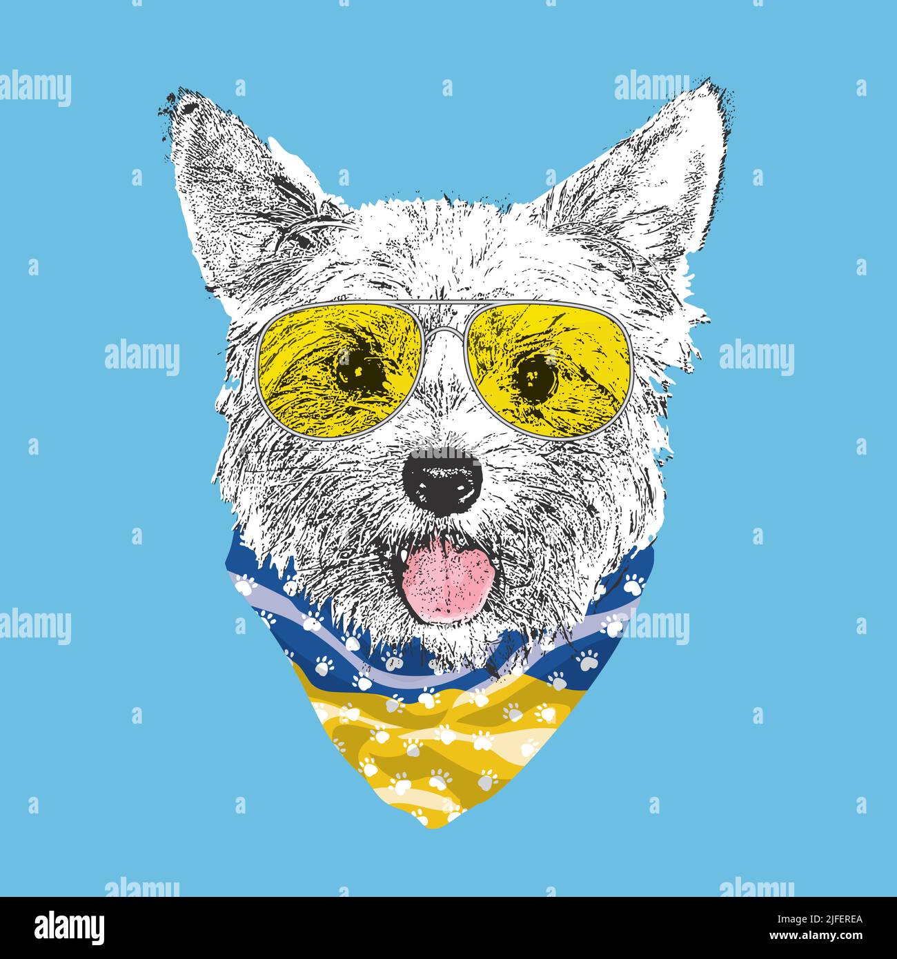 Yorkshire Terrier portrait, Cute cool dog in glasses and Ukraine flag ...