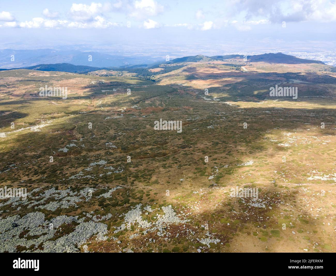 Aerial view of of Vitosha Mountain near Cherni Vrah Peak, Sofia City ...