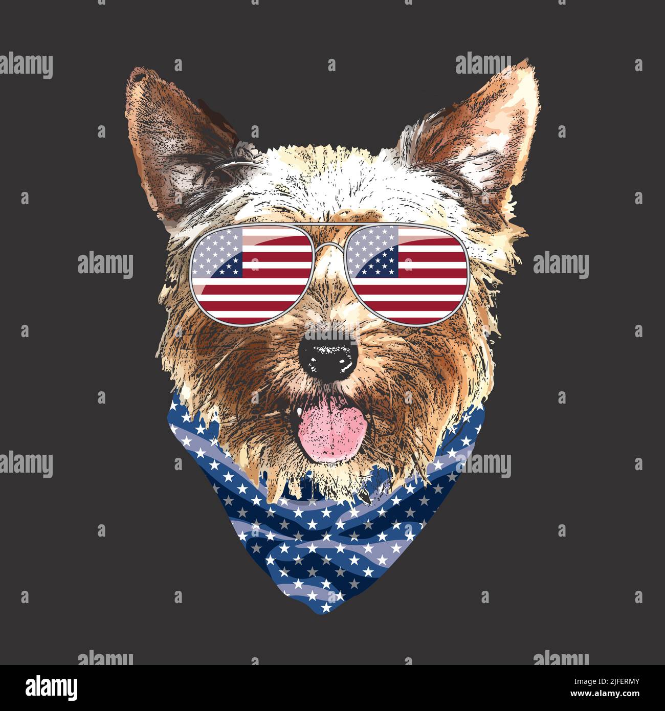Yorkshire Terrier portrait, Cute cool dog in USA flag glasses and ...