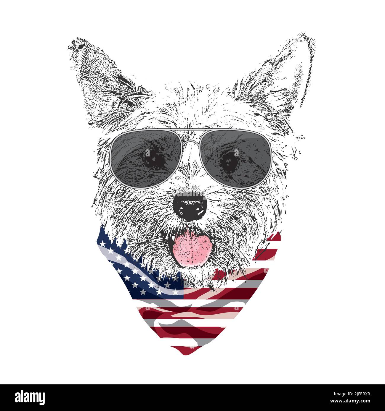 Yorkshire Terrier portrait, Cute cool dog in glasses and USA flag ...