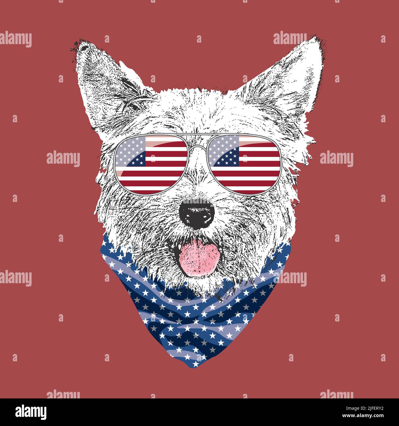 Yorkshire Terrier portrait, Cute cool dog in USA flag glasses and ...