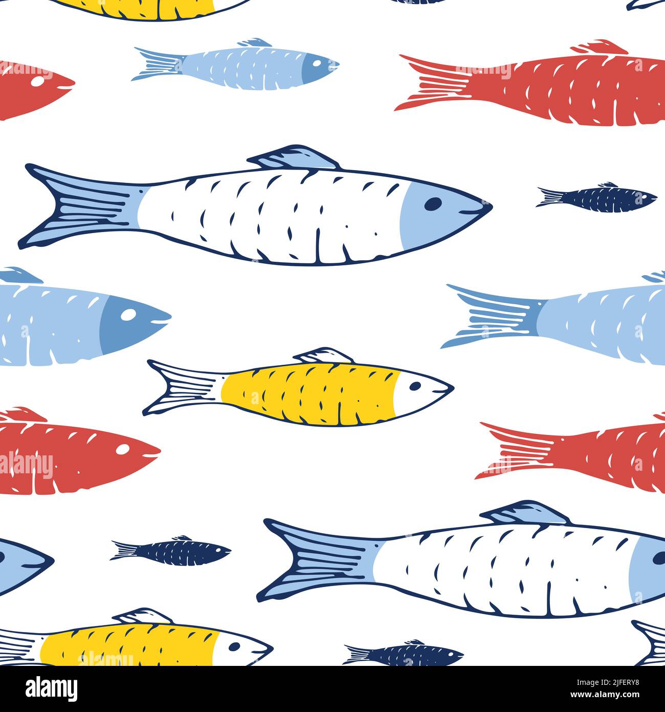 Fish Seamless pattern. Fish Cartoon doodle, Vector illustration Stock ...
