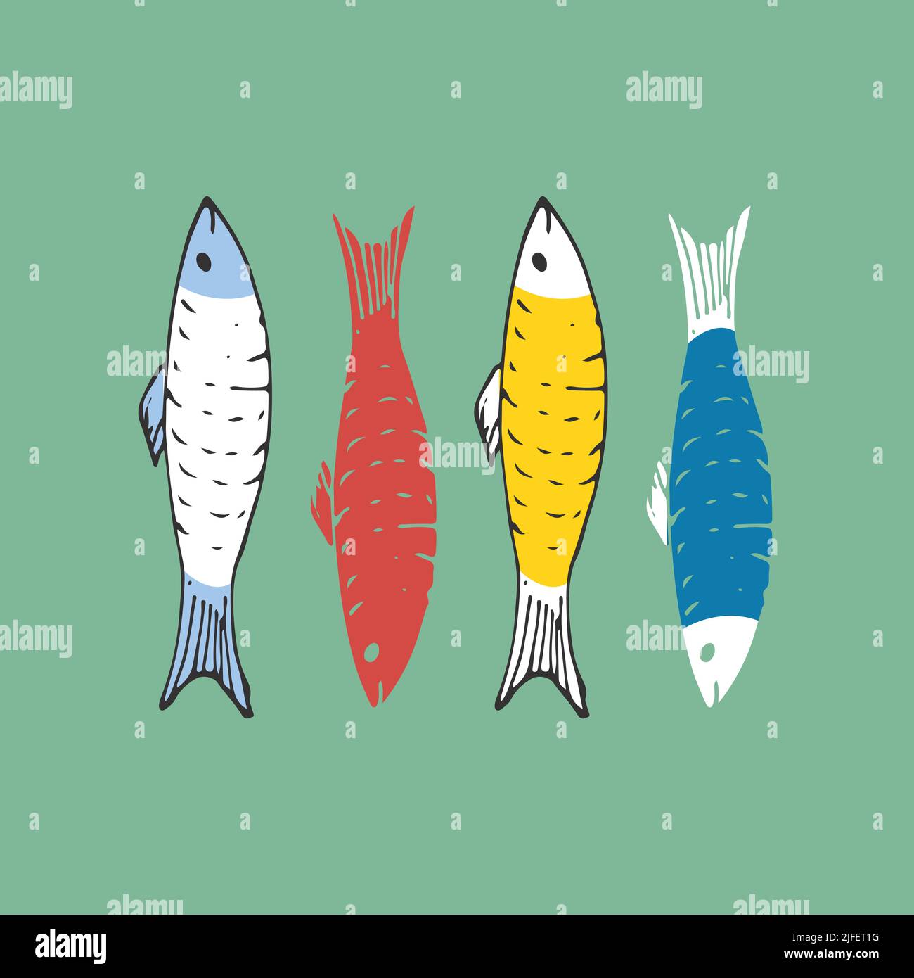 Fish set, Cartoon fish sketch doodle, Vector illustration Stock Vector ...