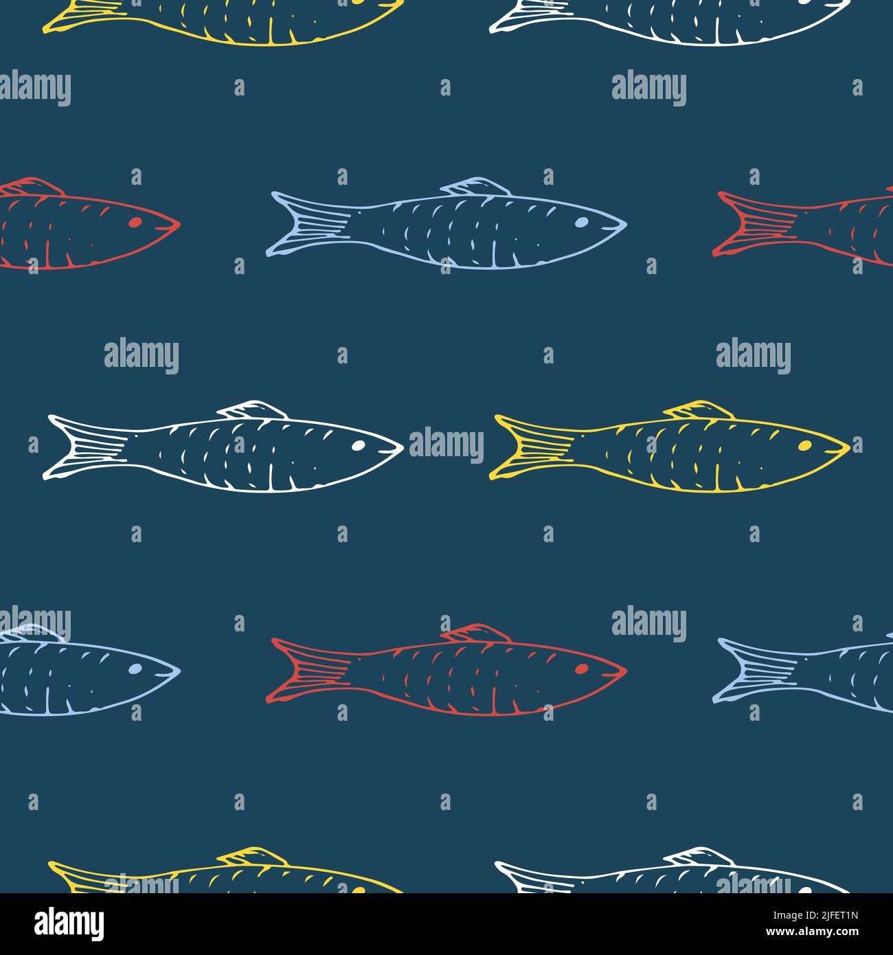Fish Seamless pattern. Fish Cartoon doodle, Vector illustration Stock ...