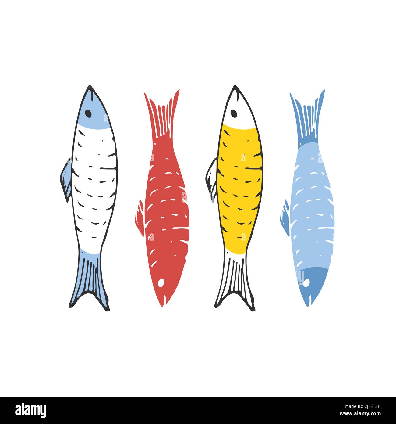 Fish set, Cartoon fish sketch doodle, Vector illustration Stock Vector ...