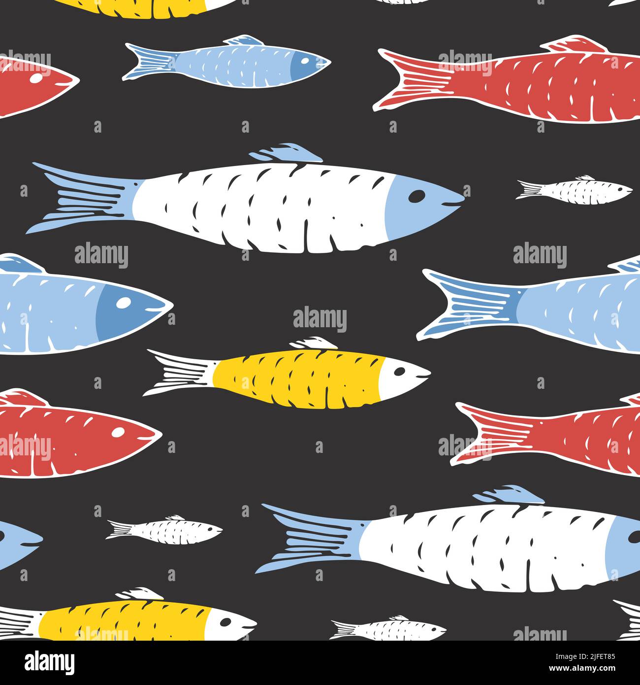 Fish Seamless pattern. Fish Cartoon doodle, Vector illustration Stock ...