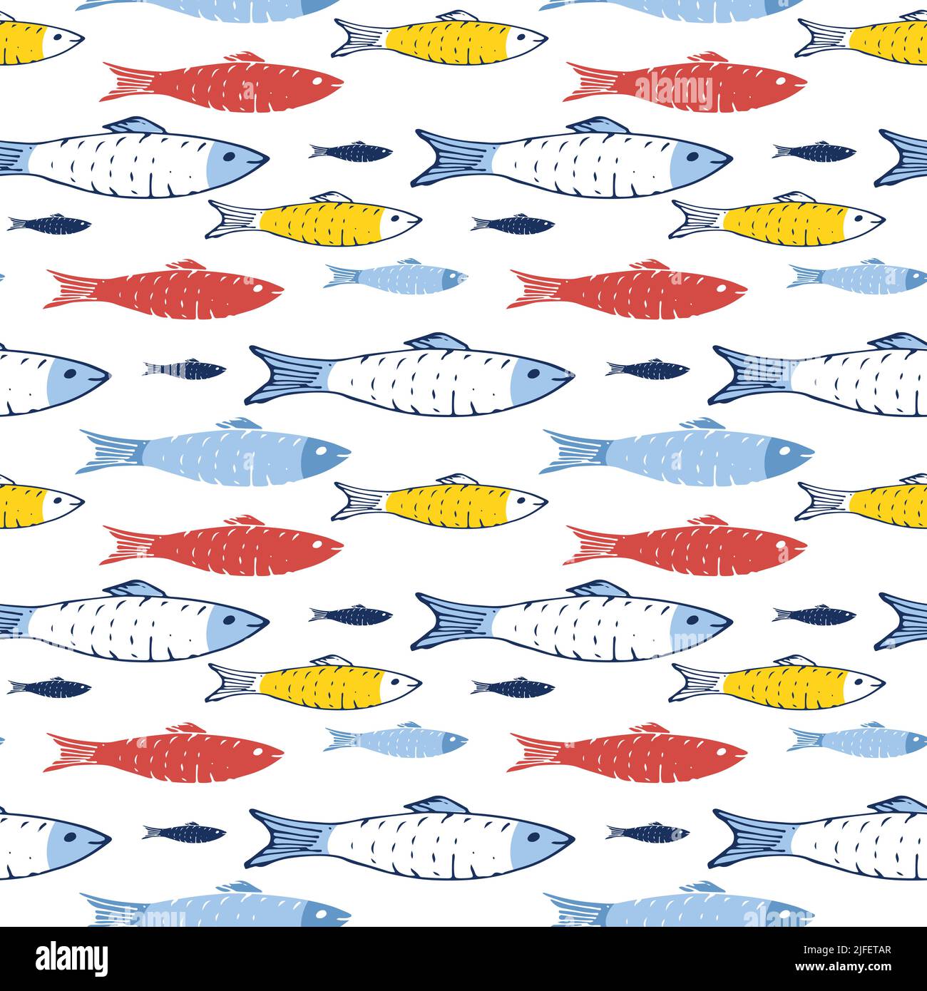 Fish Seamless pattern. Fish Cartoon doodle, Vector illustration Stock ...