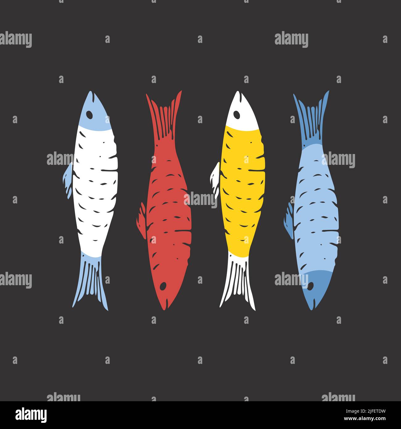 Fish set, Cartoon fish sketch doodle, Vector illustration Stock Vector ...