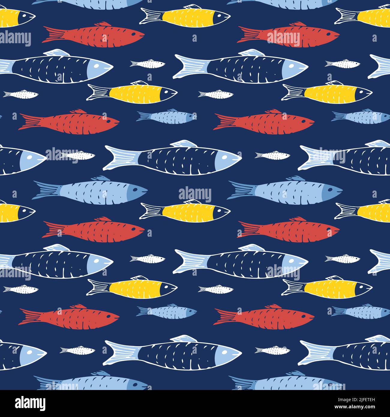 Fish Seamless pattern. Fish Cartoon doodle, Vector illustration Stock ...