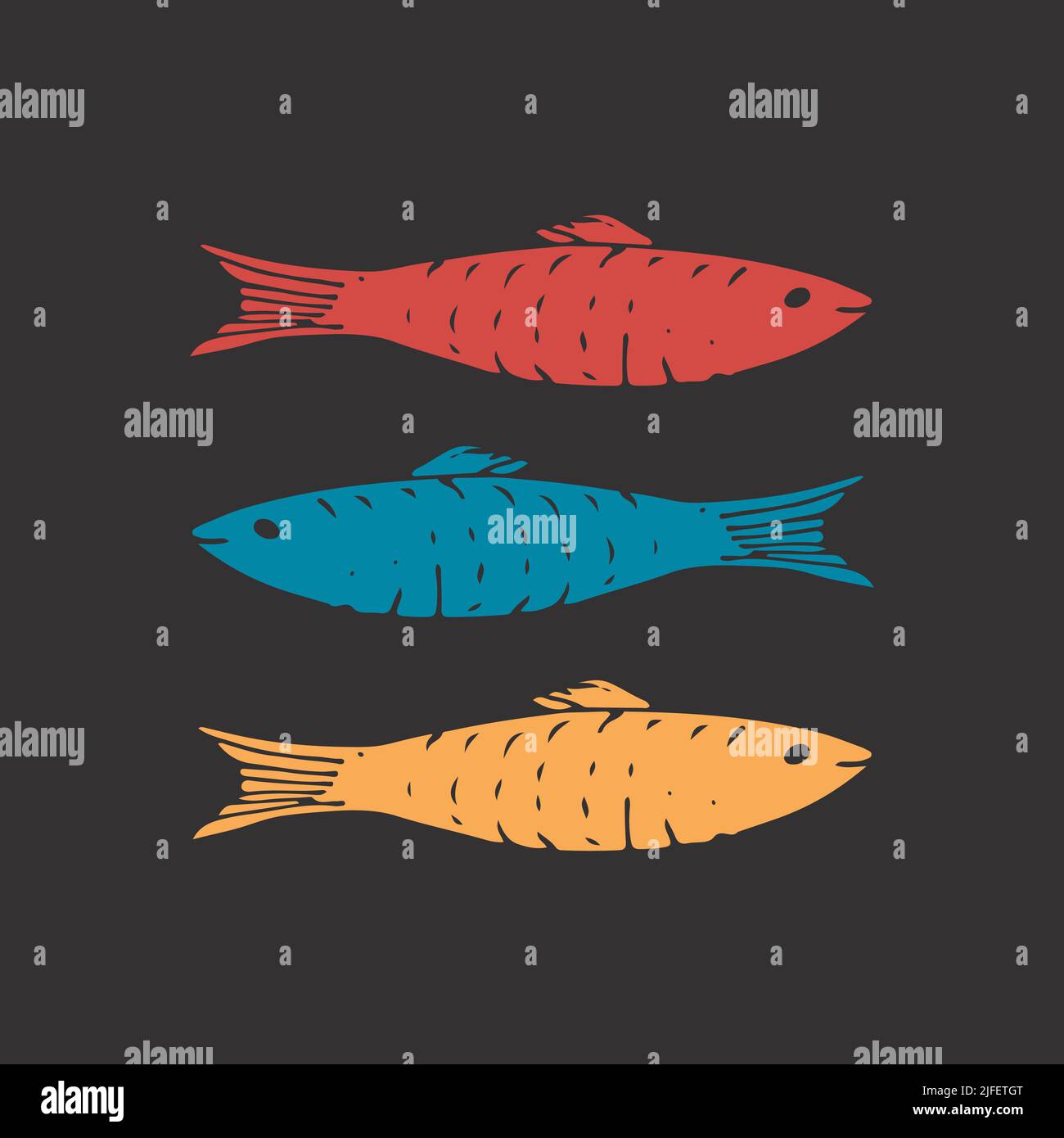 Fish set, Cartoon fish sketch doodle, Vector illustration Stock Vector ...