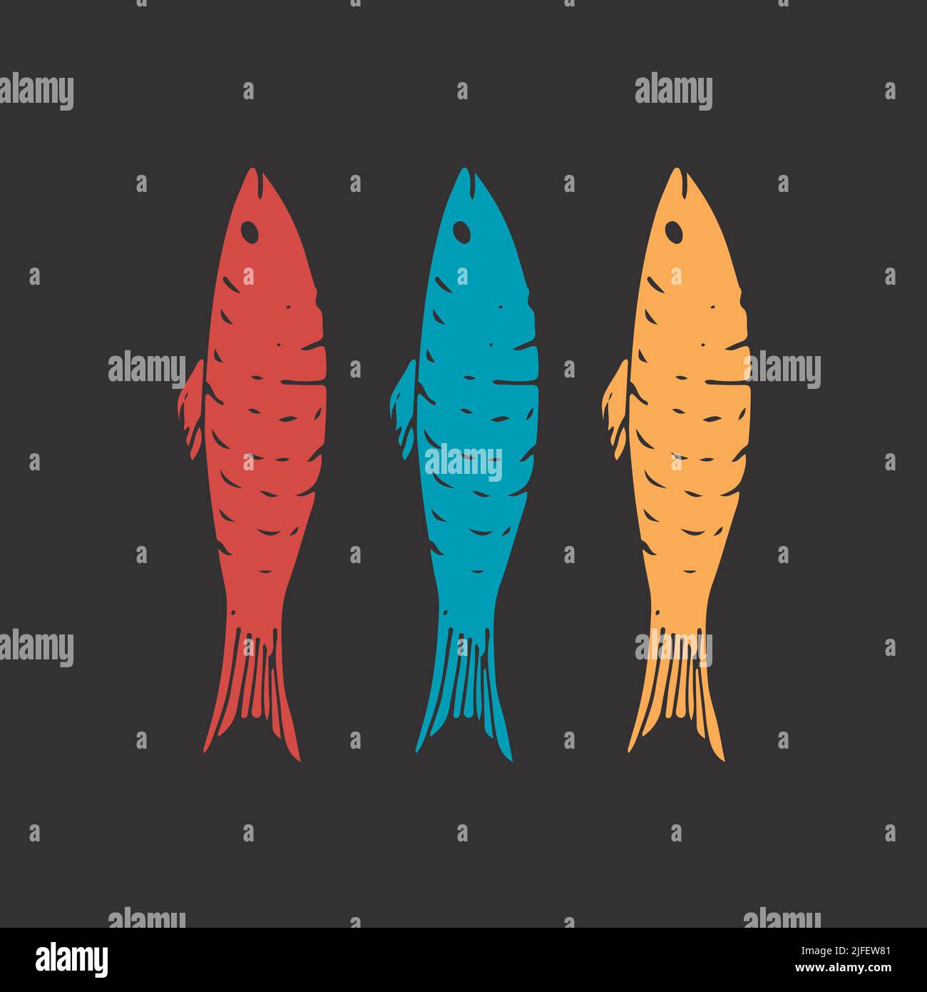 Fish set, Cartoon fish sketch doodle, Vector illustration Stock Vector ...