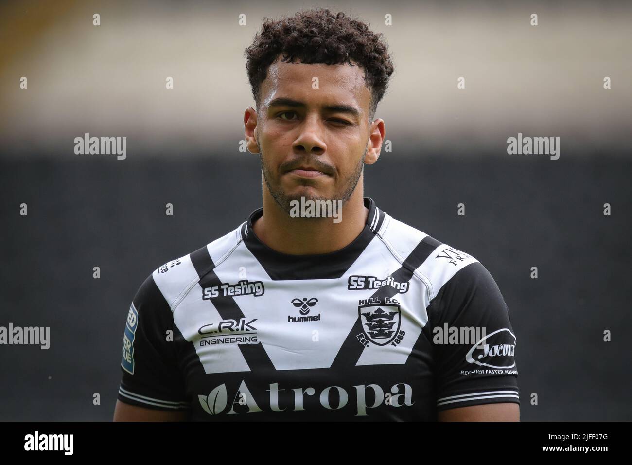 Darnell McIntosh #5 of Hull FC winks for the camera after the game ...