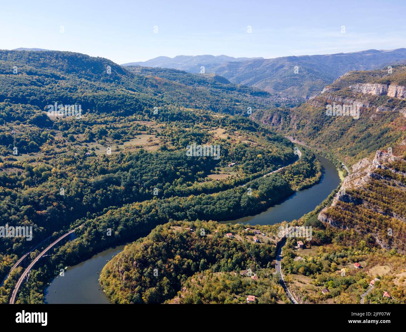 Aerial view of Iskar river Gorge near Lakatnik, Balkan Mountains, Sofia ...