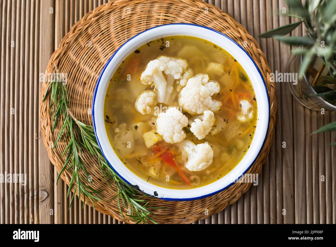 Vegetable soup with potato, carrot, and cauliflower. Homemade food ...