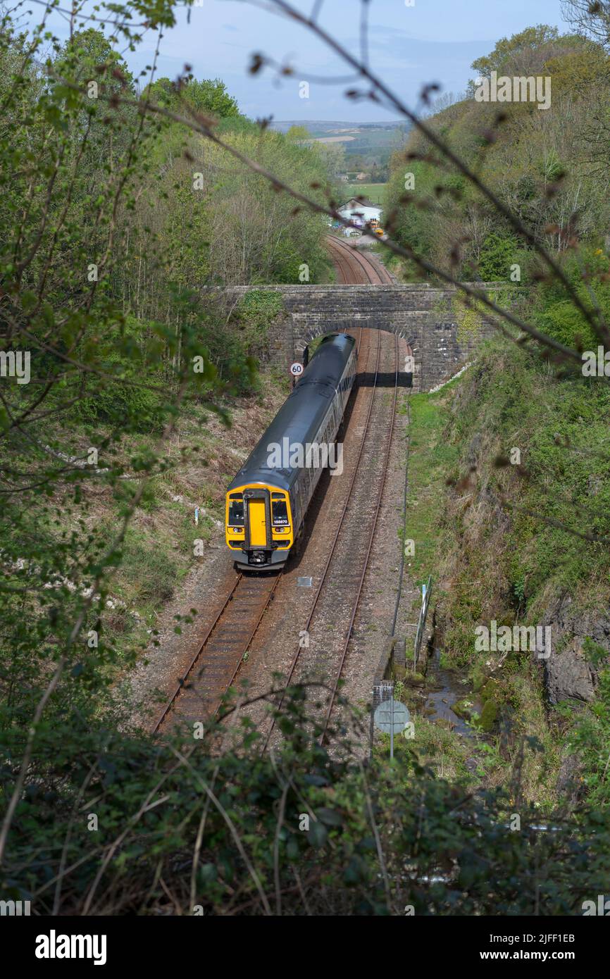 Northern Rail class 158 train leaving Melling tunnel on the rural ...