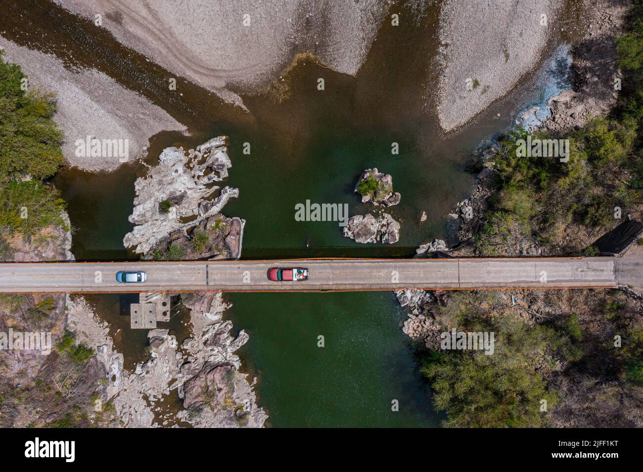 Aerial view of the bridge and the Yaqui River as it passes through the ...