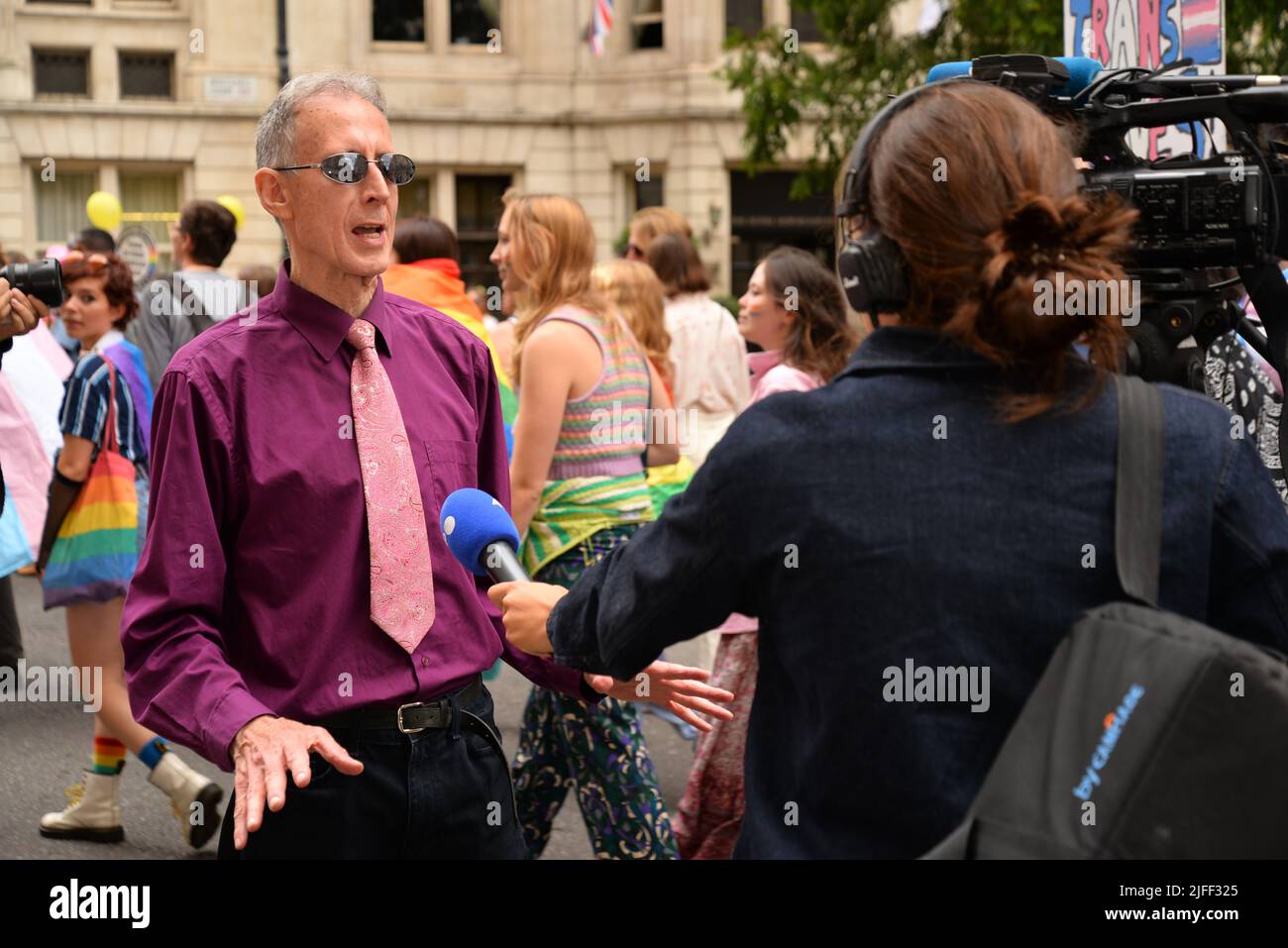 Gay Rights Activist and Spokesman Peter Tatchell being interviewed ...