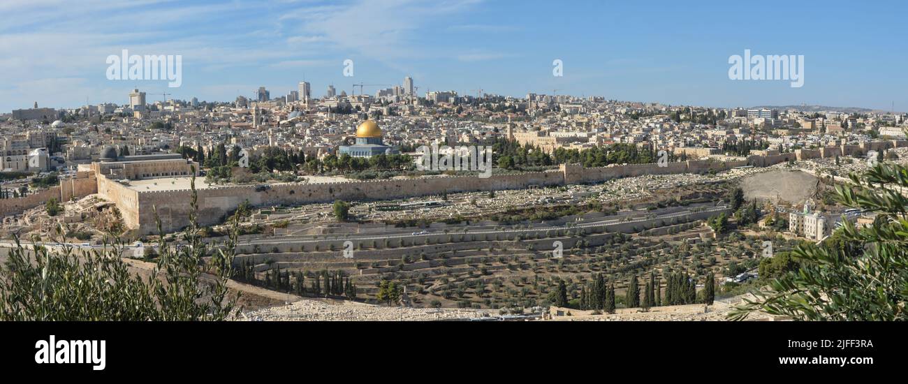 Panorama. The Temple Mount in Jerusalem. Panorama of the Old City in Jerusalem from the Mount of ...