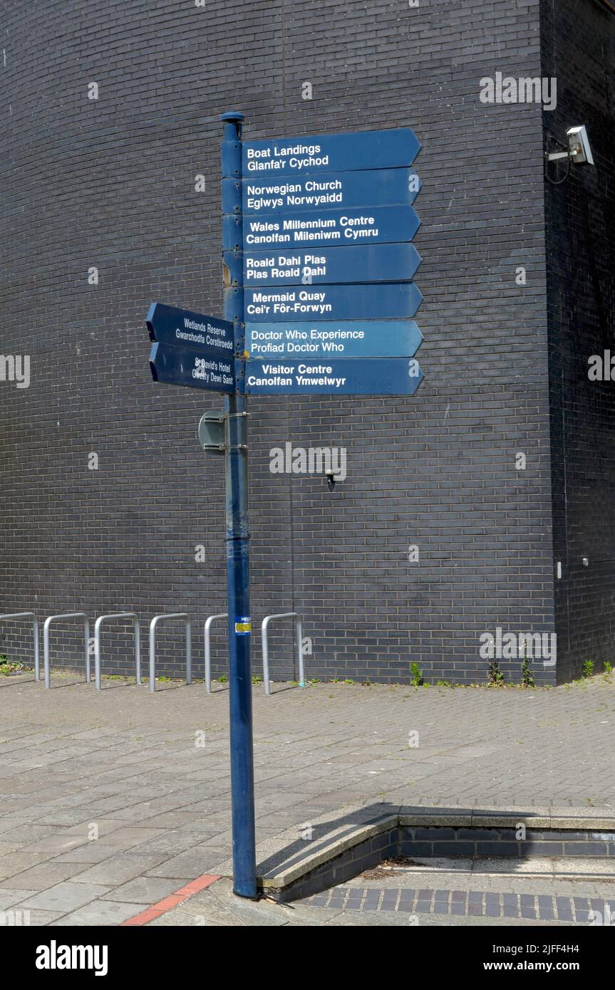 Sign post Cardiff Bay, June 2022 Stock Photo - Alamy