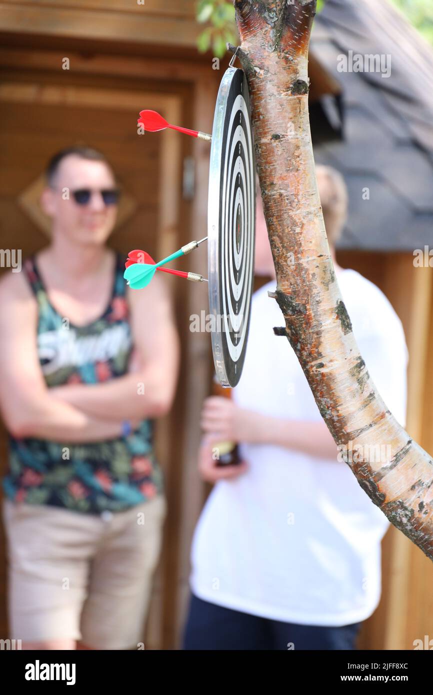 Photo of a dart board hanging from a tree Stock Photo - Alamy