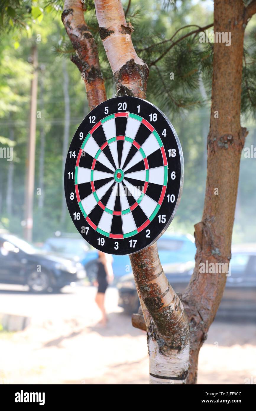 Photo of a dart board hanging from a tree Stock Photo - Alamy